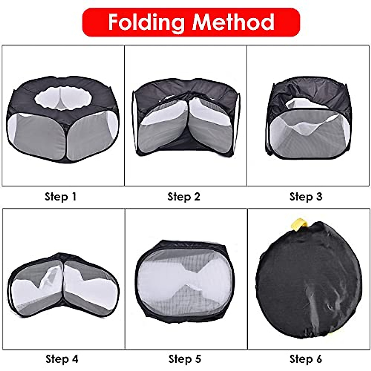 PIXRIY Small Animals Cage Tent, Pet Playpen with Top Opening Foldable Breathable Yark Fence for Guinea Pig, Rabbits, Hamster, Chinchillas and Hedgehogs (Black)