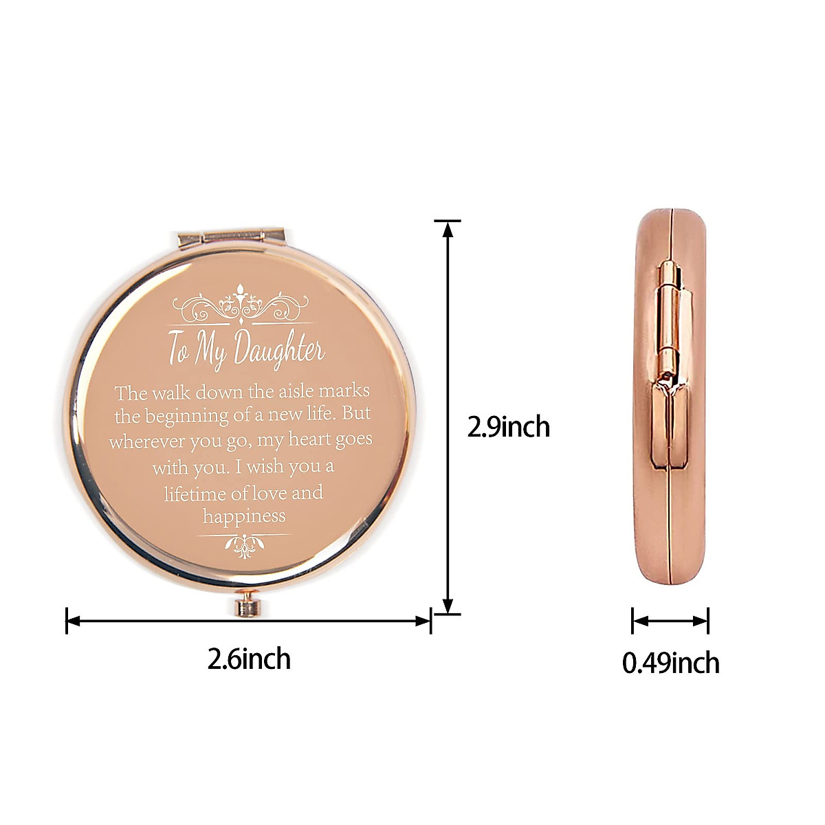 REHALY Daughter Wedding Gift from Mom Dad, Bride Gifts for Wedding Day, Unique Wedding Keepsake Gifts for Daughter from Mom on Wedding Day, Rose Gold Compact Mirror for Her
