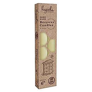 Hyoola 6" Beeswax Taper Candles - 6 Hour Burn Time - White Beeswax Candles - 2 Pack