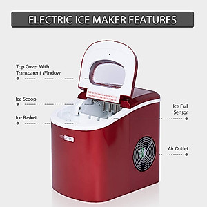 VIVOHOME Electric Portable Compact Countertop Automatic Ice Cube Maker Machine with Visible Window 26lbs/Day Red, Pack of 2