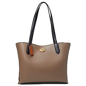 COACH Color-Block Leather with Coated Canvas Signature Interior Willow Tote Dark Stone One Size