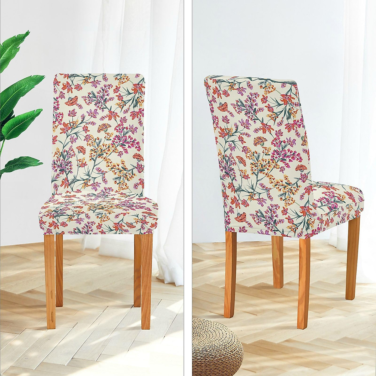 JUNZAN Colourful Blooming Brused Wild Flower Seat Cover 2Pcs Kitchen Chair Seat Covers Foldable Dining Chair Cover for Church Dining Chair