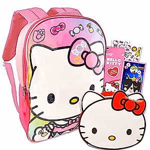 Hello Kitty Backpack with Lunch Box Set - Bundle with 15” Hello Kitty Backpack, Lunch Bag, Stickers, More | Hello Kitty Backpack for School