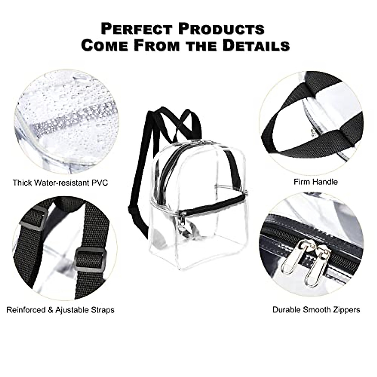 Keepcross Small Clear Backpack Stadium Approved for Concerts Games Sporting Events Festival,Mini Clear Stadium Bag for Women,Black