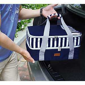 Double Insulated Casserole Carrier Bag - Casserole Dish Carrier, Hot & Cold Food Carry Bag Potluck Parties, Lasagna Holder Tote for Picnics,Beaches,Traveling or Gifts, Fits 9”x13” Baking Dish (Blue)