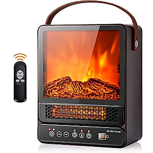 FUTADA Portable Electric Fireplace, 750W/1500W Mini Electric Heater, Small Fireplace with Realistic 3D Flame Effect, Remote Control, Tabletop Fireplace Heater for Home Office Indoor Use (Walnut)