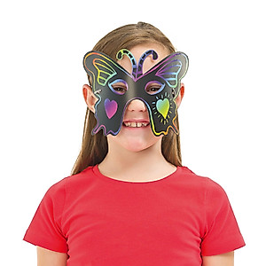Baker Ross ET771 Carnival Scratch Art Masks - Pack of 10, Rainbow Scratch Paper with Stylus for Kids to Decorate in Arts and Crafts Activities, Black