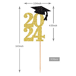 ALISSAR 10 Pack Glitter Gold Double Sided 2024 Graduation Party Centerpiece Sticks Glitter Table Topper Party Supplies (2024 Cardstock, gold)