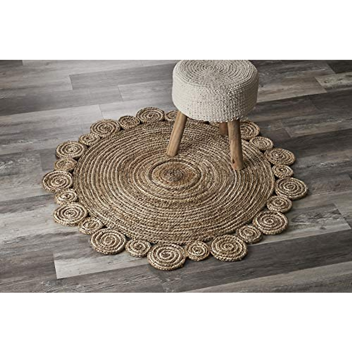 Lr Home Ox Bay Organic Jute Spiral Area Rug, Bleach and Natural, 4' Round
