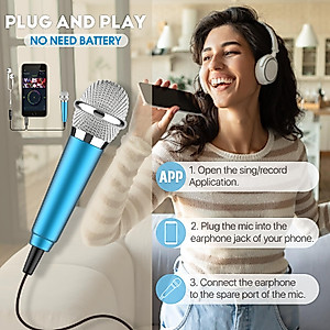 Wootrip Mini Microphone, Karaoke Tiny Microphone for Voice Recording Interview, Portable Small Singing Mic 3.5mm Plug with Stand Suitable for Android Phone,iPhone,iPad, Laptop (Blue)