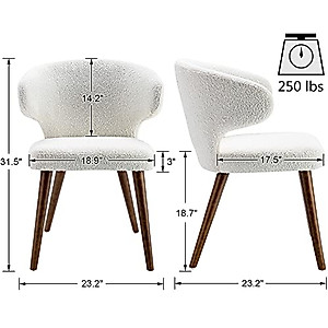 VESCASA Sherpa Modern Dining Chairs with Wood Legs, Upholstered Curved Back Side Chairs for Dining Room/Living Room, Set of 4, White