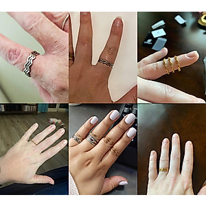 REVEMCN 3Pcs 316L Stainless Steel Simple Wave Ring Set for Women Teen Girls Stackable Knuckle Wedding Band Rings Comfort Fit Finger Ring 4 to 11 (Silver, 11)