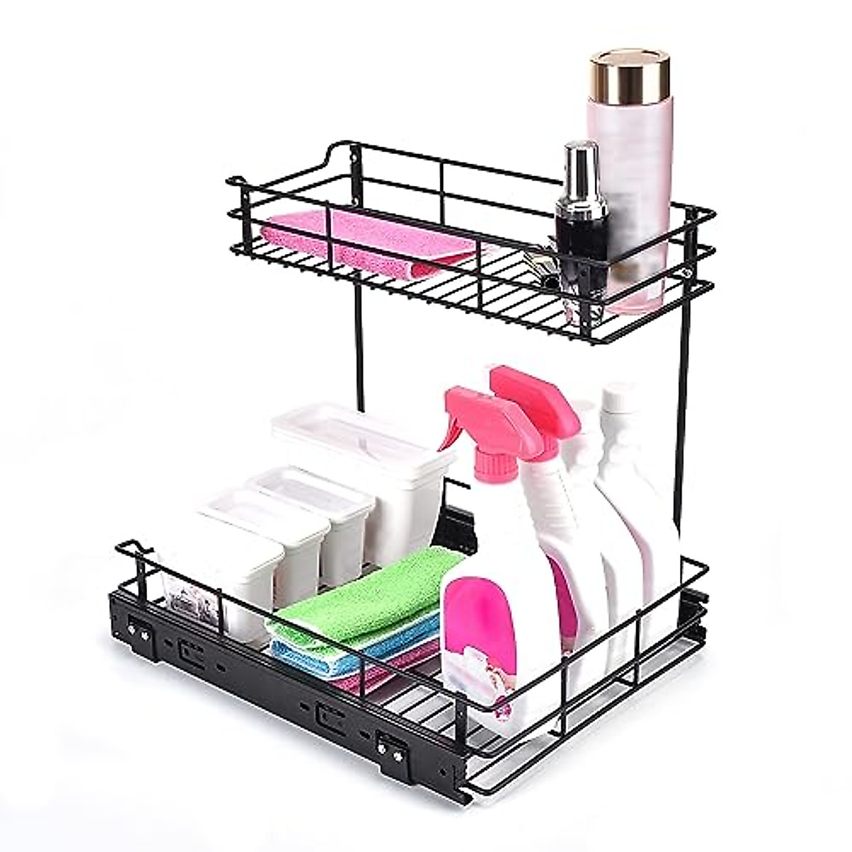 Gulongome Pull out Cabinet Organizer,Under Sink Organizer,2 Tier Sliding Wire Drawer,More Strong Material for Kitchen Slide Out Storage Shelf - 12.6W * 16.53D * 15.35H (Black)