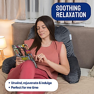 ComfortSpa Reading Pillow Bed Wedge Large Adult Backrest Lounge Cushion with Arms and Pockets | Back Support for Sitting Up in Bed / Couch for GERD Heartburn Bedrest (Grey)