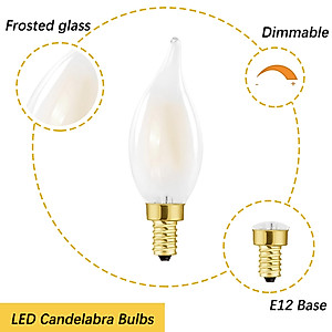 E12 Candelabra LED Bulb 60watt, Frosted LED Chandelier Light Bulbs,Type B 2700k Warm White, Flame Tip,6W Equal 60W,Dimmable for Ceiling Fan,Dining Room,Kitchen Fixture (6 Pack) (6w-2700k(warm White))