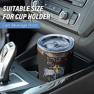 Equoza Christian Gifts for Men, Dad, Husband, Grandpa Warrior Of God Faith Tumbler 20 oz Stainless Steel Travel Mugs with Lids Lion Faith Design Birthday Gifts for Men（Pack of 1）