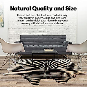 Natural Brazilian Cowhide Area Rugs for Living Room and Bedroom | Handmade 100% Cow Rug with Low Pile | Shed-Resistant Home and Office Rug, African Zebra, 6 ft x 7 ft