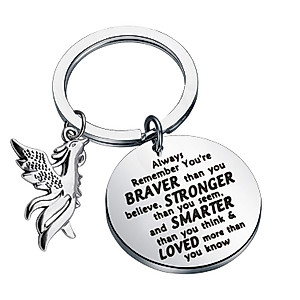 BAUNA Phoenix Keychain Rising Phoenix Bird Pendant Always Remember You’re Braver Than You Believe Inspiration Jewelry Gift for Phoenix Lovers Graduates (Phoenix Keychain)