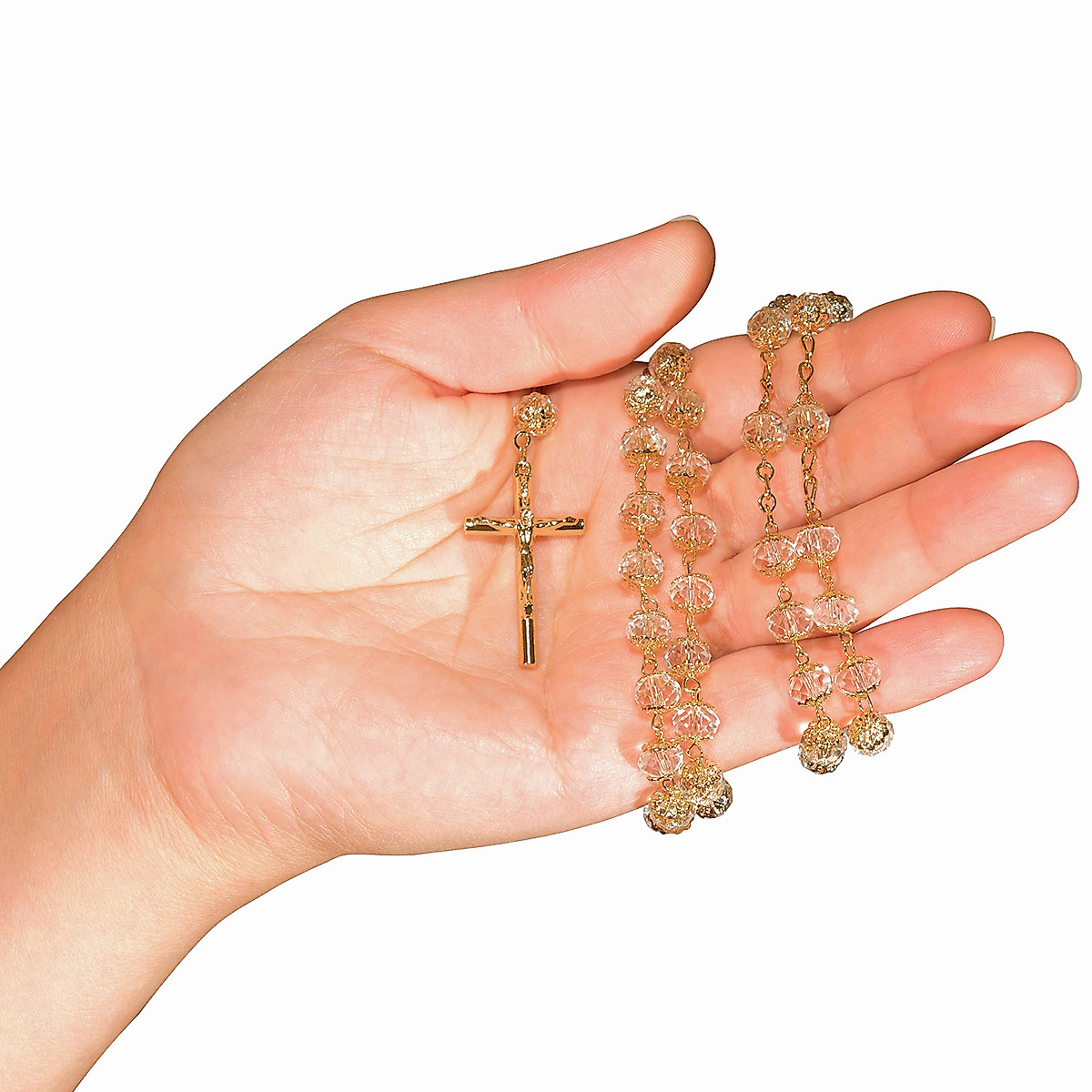 LIFETIME JEWELRY Rosary Necklace Crystal Prayer Beads 24K Real Gold Plated