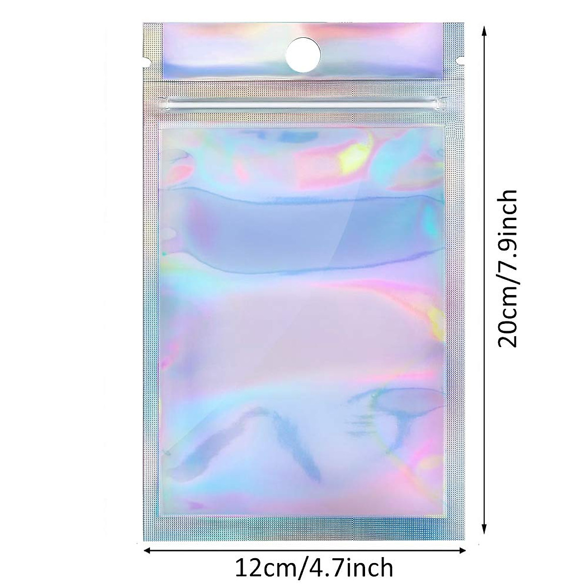 Resealable Smell Proof Bags Foil Pouch Mylar Ziplock Food Storage Bags with Clear Window Packaging Pouch for Food Storage Gift Package Supplies (100-pack,Holographic Color, 4.7 x 7.9 Inches)