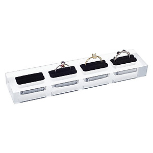 WEBEEDY 4 Slot Acrylic Ring Display Holder Inside Velvet Jewelry Organizer Stands for Retail Selling Rings Earrings Show Jewelry Storage Box Case Tray Holder