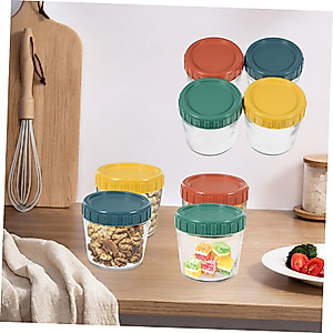 KICHOUSE 4Pcs Leakproof Glass Food Storage Containers with Lids Reusable Yogurt Cups Airtight Glass Jars for Snacks Meal Prep and Kitchen Organization