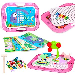 TAKIHON Button Art Toys,Mosaic Puzzles for Kids,Mushroom Peg Puzzle Board,DIY 3D Puzzle,Fine Motor and Preschool Educational,Creative Toys for Toddlers,Boys,Girls(Red)