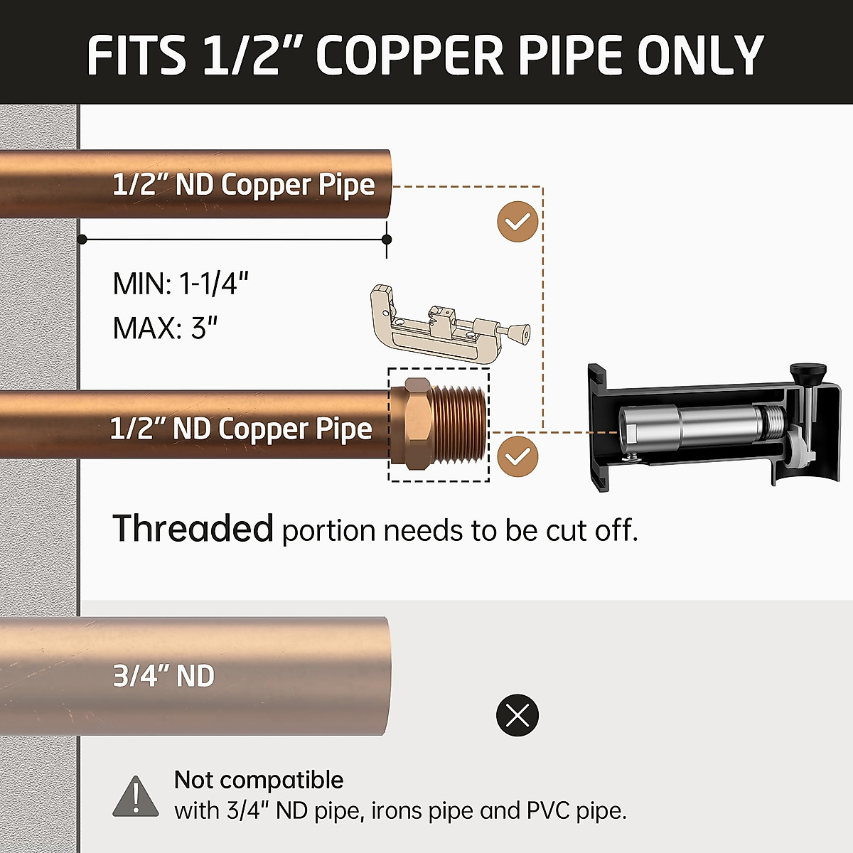 All Metal Tub Spout with Diverter, KES 5-3/8 Inch Bath Tub Faucet Replacement with Stainless Steel Extension Nipple, Black Shower Slip-on Bathtub Faucet for 1/2 Inch Copper Pipe, PTSN300-BK