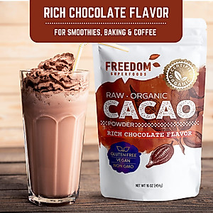 Cacao Powder Organic Raw - Natural Unsweetened Cocoa - Rich Dark Chocolate Taste - Make Sugar-Free, Vegan, Keto & Gluten-Free Hot Chocolate’s and Recipes - 1lb/ 16oz