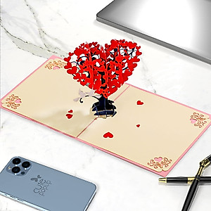 CUTE POPUP - Happy Anniversary Pop Up Cards with Unique Heart Tree Love Birds, Wedding Card, Valentine's Day Card Pop Up - Perfect Handmade Present for Girlfriend, Wife or Couple