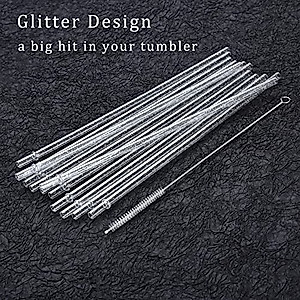 ALINK 12 Reusable Black Straws + 12 Clear Glitter Straws