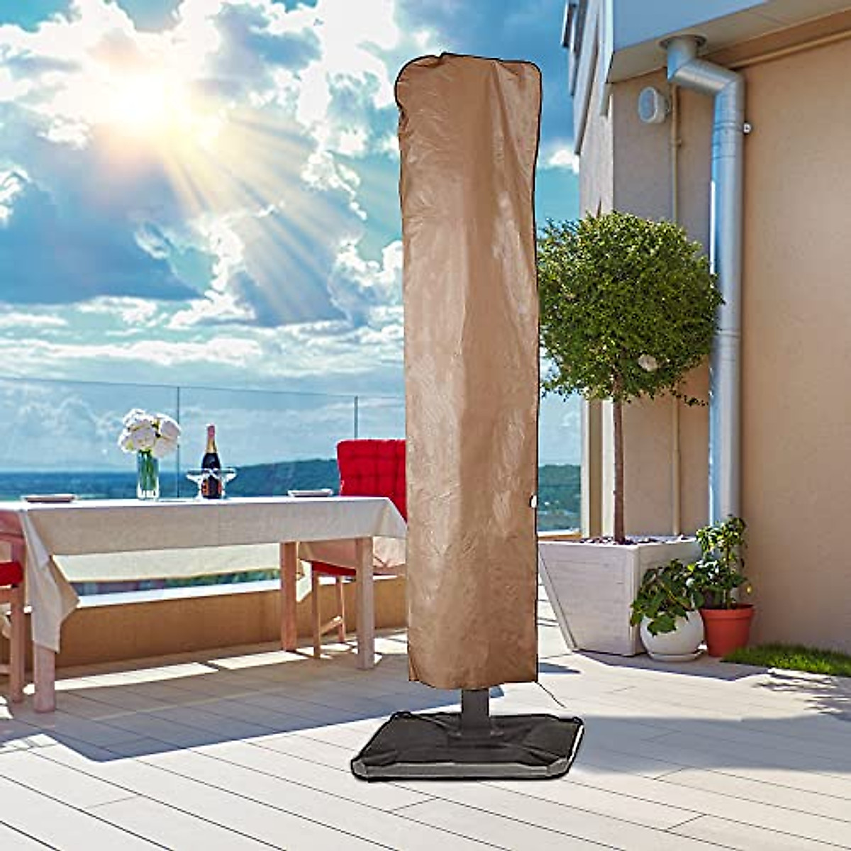 Abba Patio Offset Umbrella Cover, Patio Cantilever Umbrella Cover for 9-11 Ft Outdoor Umbrella, Market Umbrella/Parasol Cover with Zipper and Waterproof, Brown