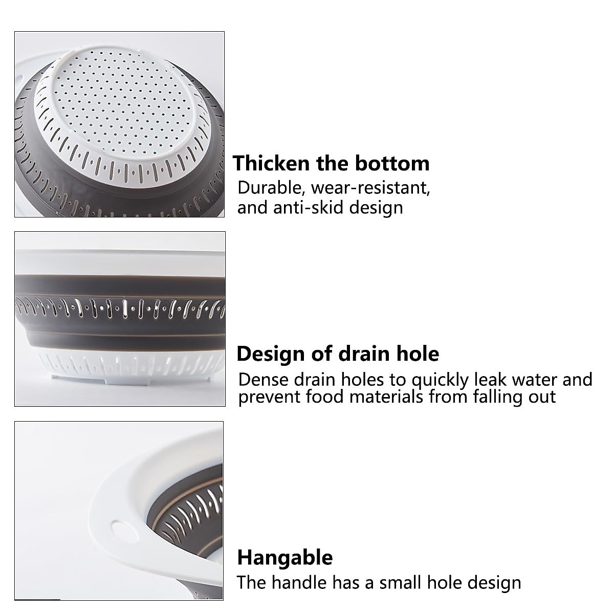 Collapsible Colander and Strainer,Silicone Strainer Colanders & Food Strainers,for Vegetable and Fruit, Kitchen Essentials (2, White, 1.3L+2.5L)