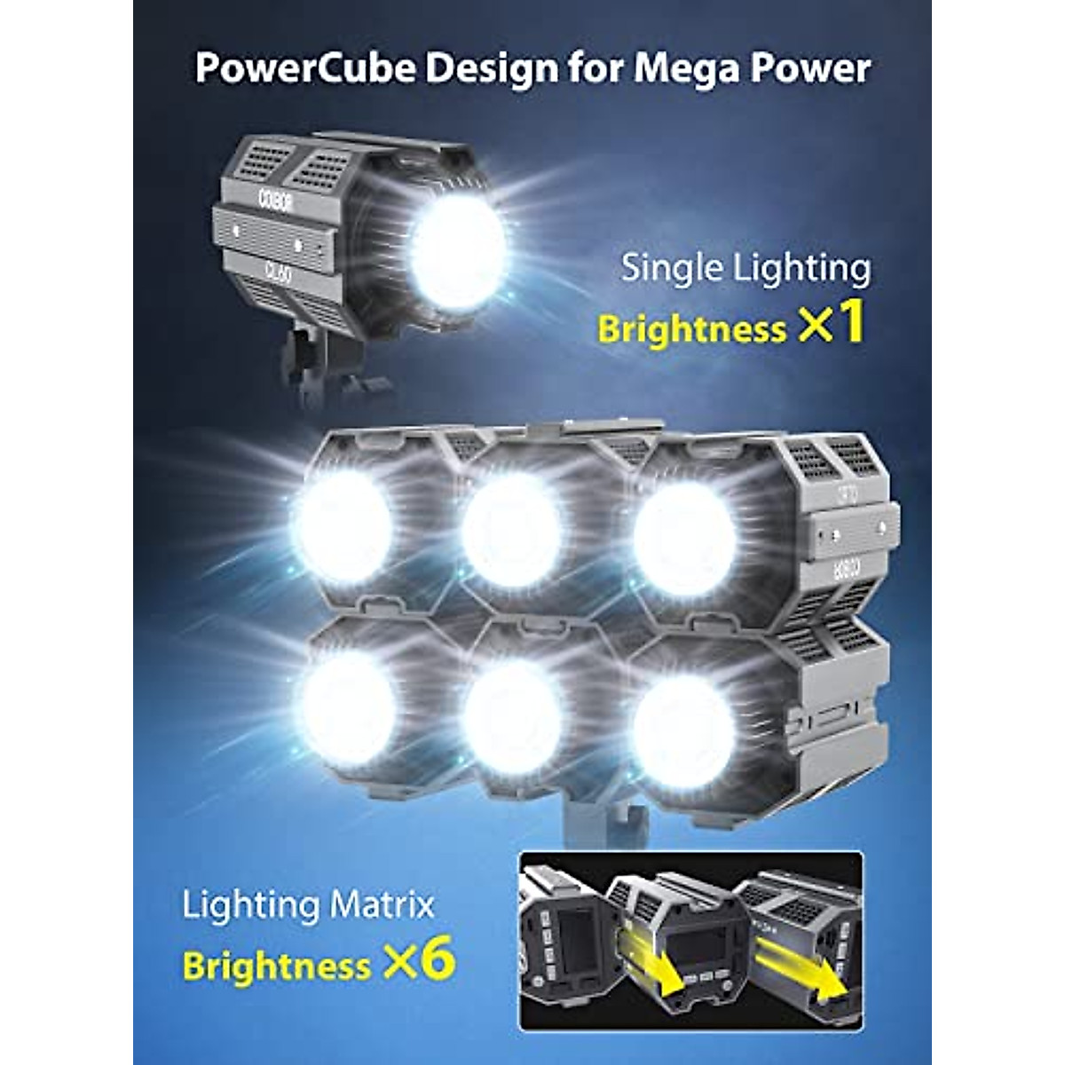 Video Light, COLBOR CL60 65W COB LED Continuous Output Lighting 2700k-6500K CRI97+ Monolight with Bowens Mount APP Control for Outdoor Shooting Filming Conference, LED-Video-Light-Photography-Studio