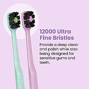 Lindo EcoCare Polishing Toothbrush - Charcoal Infused Bristles & Biodegradable Handle, for Sensitive Gums and Teeth, 12000+ Ultra Fine Charcoal Infused Bristles, Soft and Gentle, Pack of 4