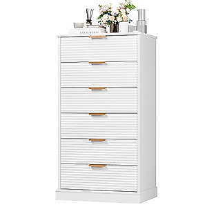 FACBOTALL 6 Drawer Dresser, Tall White Dresser with Large Storage Space, Modern Chest of Drawers with Handles, 6 Large Capacity Vertical Dressers for Home & Office
