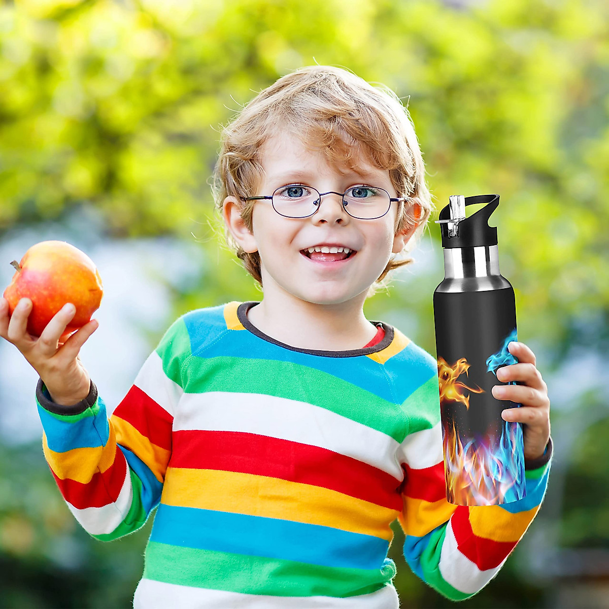 Dragon Water Bottle Kids Fire Dragon Thermos Bottle with Straw Lid for Boys Leakproof Insulated Stainless Steel Water Flask School Bottle 20 oz