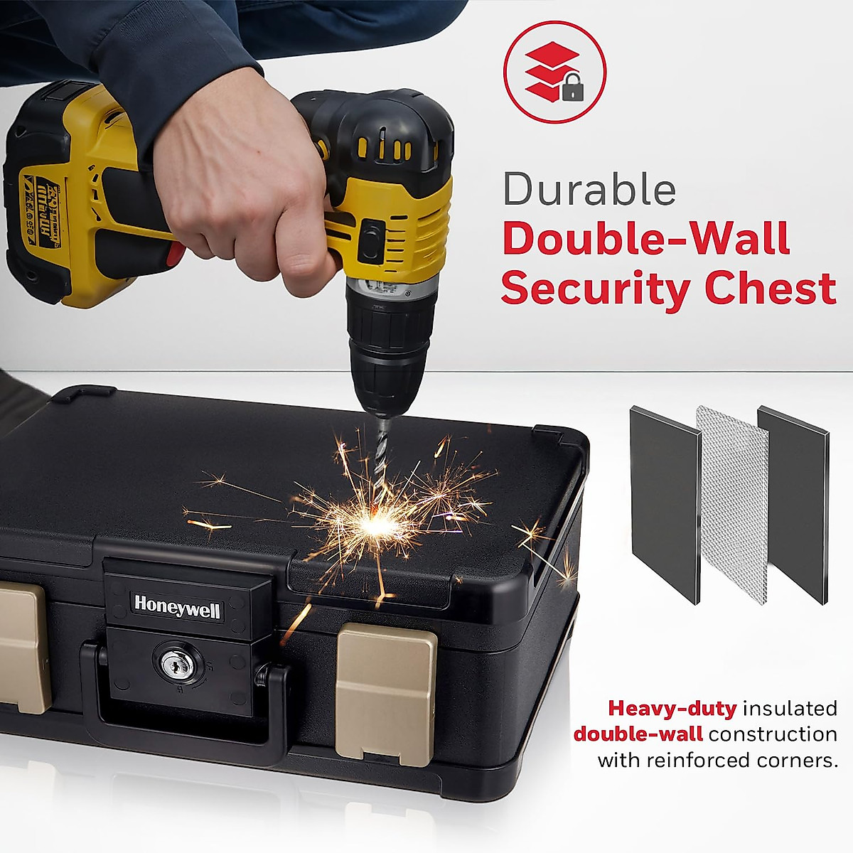 Honeywell Safes & Door Locks LHLP1103 30 Minute Fire Safe Waterproof Safe Box Chest with Carry Handle, Medium, 1103, Black, 7.3 litre