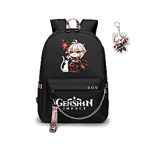 Genshin Impact Backpack Bag Xiao Klee Raiden Shogun Rucksack Keqing with USB Charging Port, Free Keychain (24)
