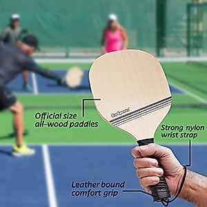 GoSports Wood Pickle Ball Starter Set - Includes 2 Wooden Paddles, 4 Official Pickleballs & Backpack Tote