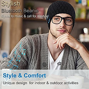 Rotibox Bluetooth Beanie Hat, Winter Outdoor Sport Premium Knit Cap with Wireless Stereo Headphone Headset Earphone Speaker Mic Hands Free Compatible with iPhone Samsung Android Cell Phones - Black