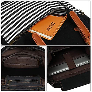 Bluboon Canvas School Backpack Women College Bookbag Girls Travel Rucksack 15.6Inch Laptop Bag (Black Stripe)