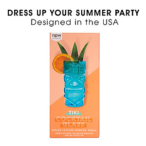 NPW-USA Happy Hour Tiki Cocktail Glass, Blue Medium