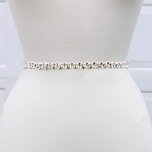 yanstar Handmade Bridal Belt Silver Crystal Rhinestone Wedding Belt Sash With White Organza For Bridal Wedding Party Gowns Dress