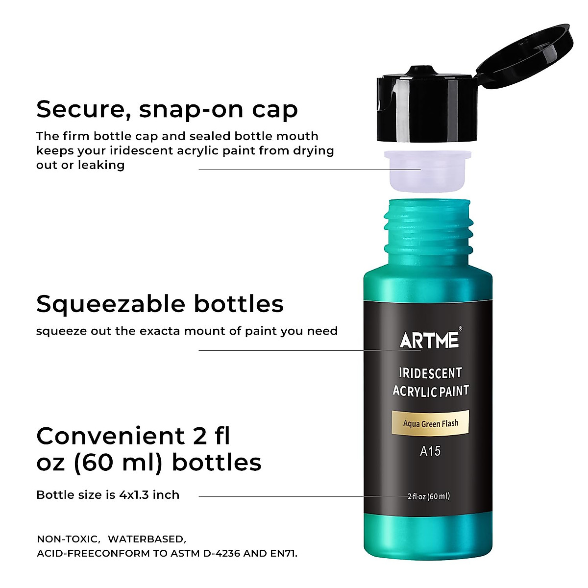 Artme Iridescent Acrylic Paint Set, 20 Chameleon Colors in 2 oz/60ml Bottles, Color-shifting Acrylic Paint, Color Change Paint Perfect for Artists, Beginners on Canvas, Rocks, Wood, Fabric, Ceramic