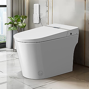 Smart Toilet with Build in Bidet, One Piece Tankless Toilet Elongated with Bidet and Dryer, Intelligent Toilet Electric with Auto Lid Open/Close, Heated Seat, Kick Flush, Night Light, LED Display