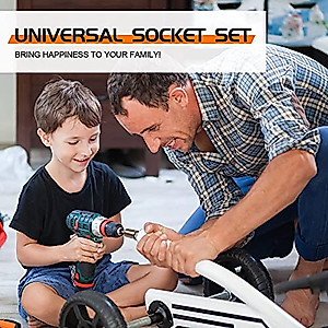 Valentines Gift Universal Socket Tools - Super Grip Socket Set with Power Drill Adapter (7-19mm) | Cool Gadgets Birthday Gift Ideas for Dad Papa Father Husband Grandpa Valentines Day Gifts for Her Him