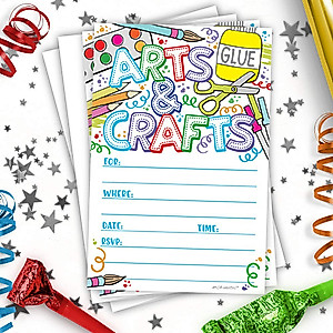 Arts & Crafts Invitations - Art Birthday Party - 4x6 Invites (20 Count) With Envelopes - Craft Party, Art Party or Paining Party Invitations