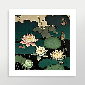 Japanese Lilly Pads Art Print for Wall Decor - Premium Giclee for Home Decor - Aesthetic Modern Wall Art Poster Painting Style Wall Artwork Decoration for Living Room, Ready to Frame