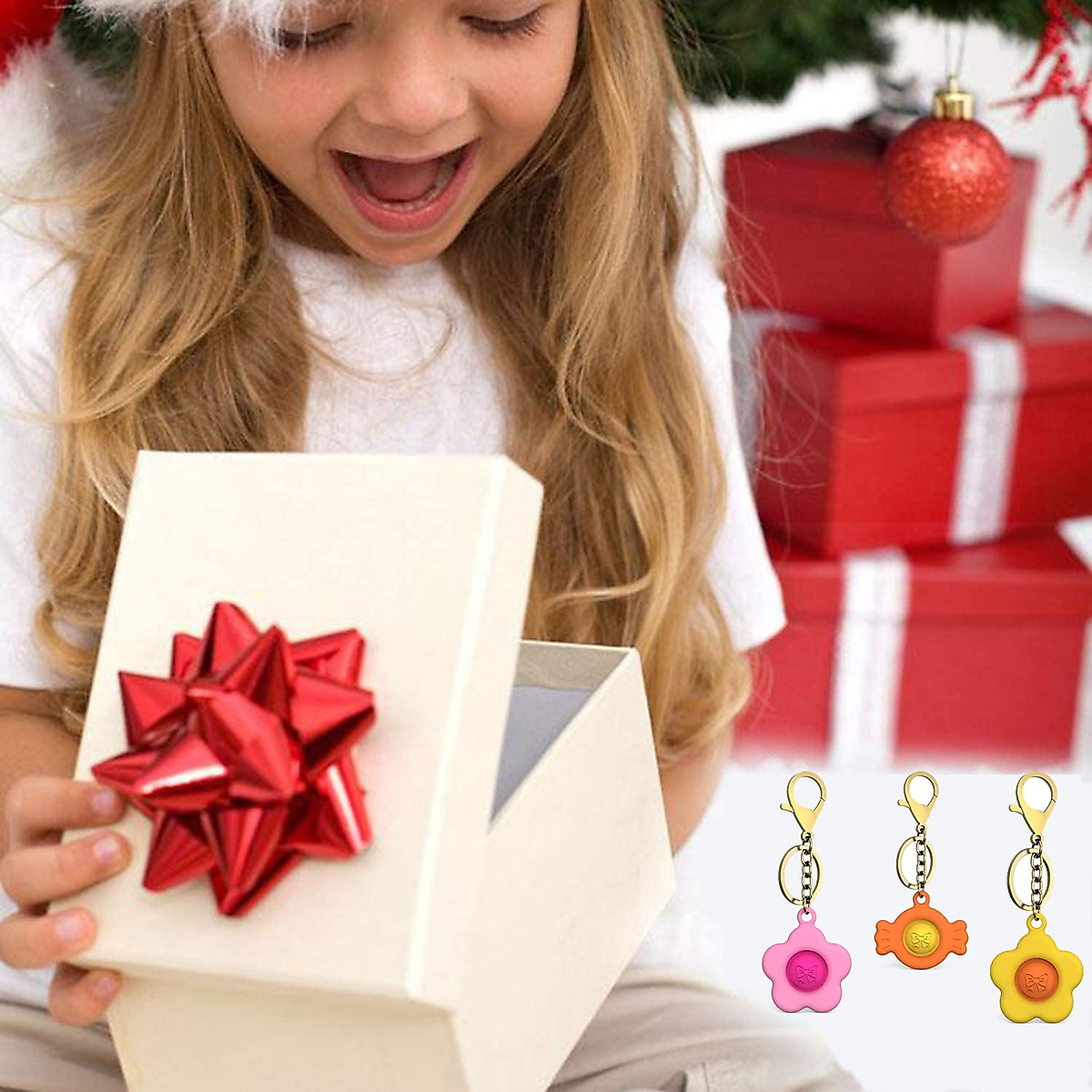 SVNVIOZ 3-Pack Simple Dimple Push Pop-It Fidget Toys Christmas Stocking Stuffing, Pop Keychain Toy Single Popit Fidget Mini Toy with Buckle Ring Stress Relief and Anti-Anxiety Puzzle Fun for Kids